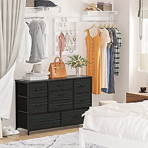 Furnulem Tall Dresser with 6 Drawers and Wide Dresser with 9 Large Drawers for 55'' Long TV Stand for Bedroom,Living Room,Closet,Entryway,Sturdy Metal Frame (Black Oak