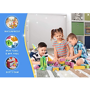 Morvat 60 Piece Colorful Soft EVA Foam Building Blocks Set, Waterproof Play Toy for Children Babies Toddlers & Kids, Boys & Girls Gift, Non Toxic & BPA Free, Bath Tub Platform, Carry & Dry Bag