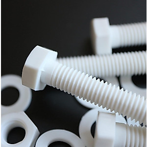 10 x White Hexagon Head Screws Polypropylene (PP) Plastic Nuts and Bolts, Hex Head, Washers, M8 x 100mm, Fastener, Anti-Corrosion, Chemical Resistant, (5/16 x 3 15/16 in)