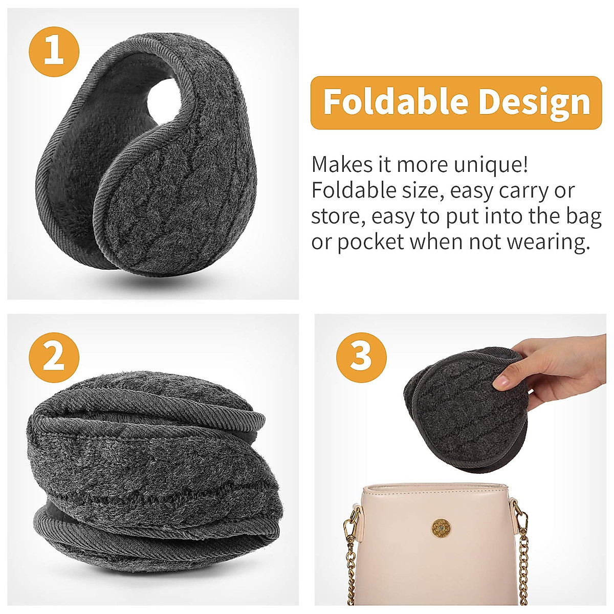 Syhood 2 Pieces Foldable Ear Warmers Adjustable Knitted Earmuffs with Fuzzy Fleece Lining Unisex Furry Winter Earmuffs (Pink and Grey)