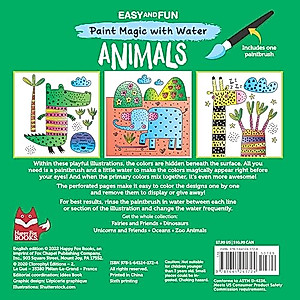 Easy and Fun Paint Magic with Water: Animals (Happy Fox Books) Paintbrush Included - Mess-Free Painting for Kids Ages 4-6 to Create Kangaroos, Elephants, Alligators, Monkeys, and More