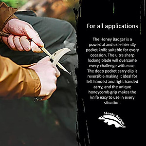 Western Active Honey Badger Pocket Knife, EDC Claw Hawkbill Folding Utility Knife, EDC Knife with Stainless Steel Blade, Claw Pocket Knives, Reversible Pocket Clip - 3.4" (Claw Smooth Large Tan)