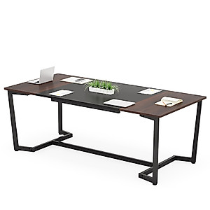 Tribesigns 6FT Conference Table, 70.8L x 31.5W inch Meeting Table for Office Conference Room, Modern Rectangular Seminar Training Table, Metal Frame, Rustic Brown/Black
