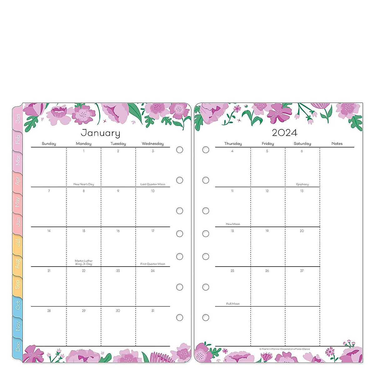 FranklinCovey - Flora Two Page Per Day Ring-Bound Planner (Classic, Jan 2024 - Dec 2024)