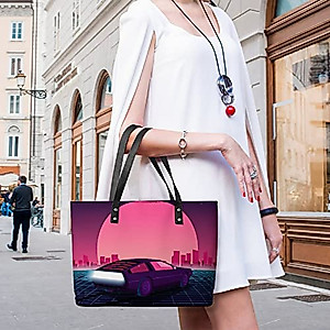 Womens Handbag Sunset And Cars Leather Tote Bag Top Handle Satchel Bags For Lady
