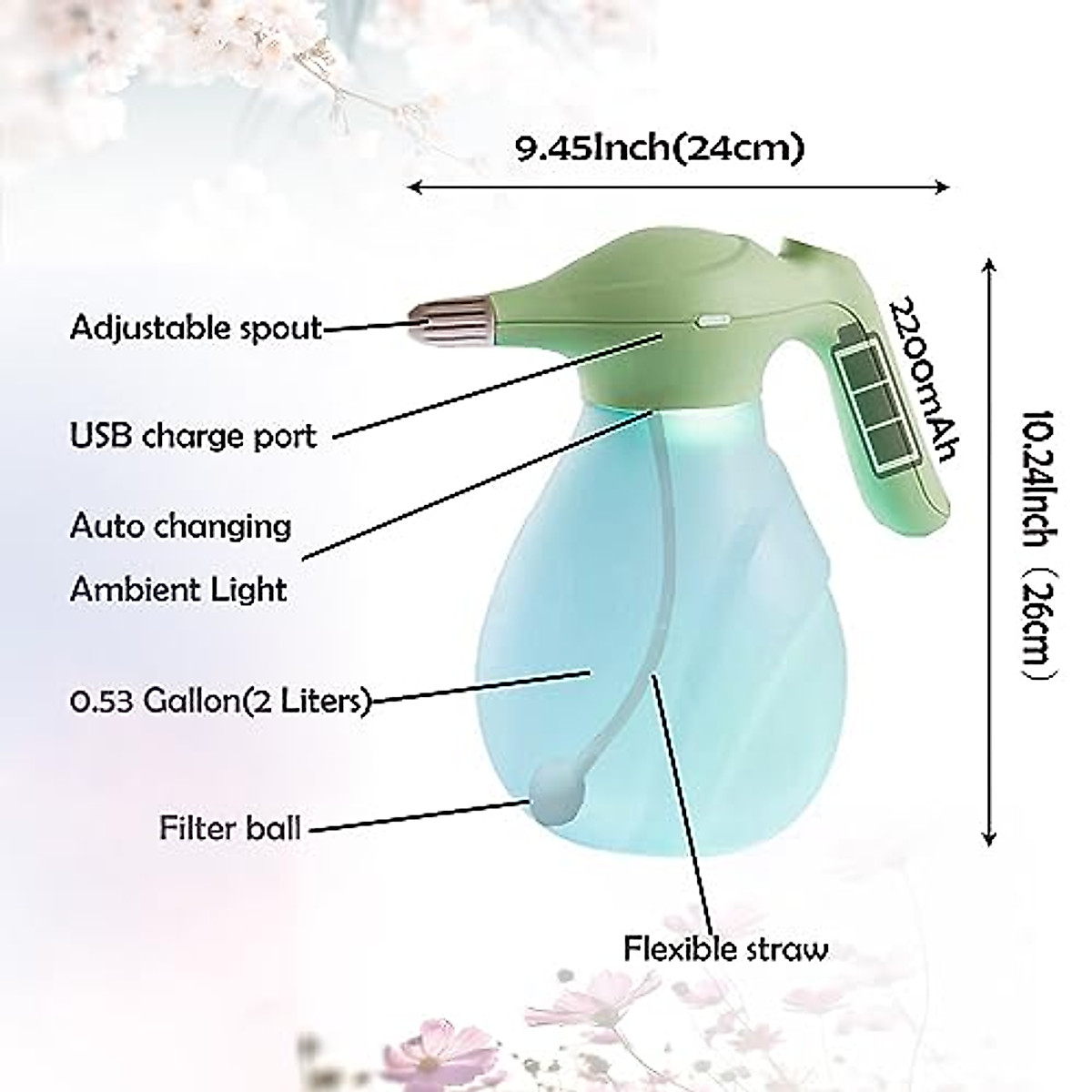 SHAELPII 0.5 Gallon Electric Spray Bottle Battery Plant Mister Automatic Sprayer Continuous Powered Pump Water Can Garden Weed Indoor/Outdoor Lawn Portable Adjustable Nozzle Clean Fertilizer (Green)