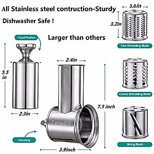 FavorKit Stainless Steel Slicer Shredder Attachment for KitchenAid Mixers, Bigger Vegetable Salad Maker Accessories with 3 Cylinder Blades,Dishwasher Safe!