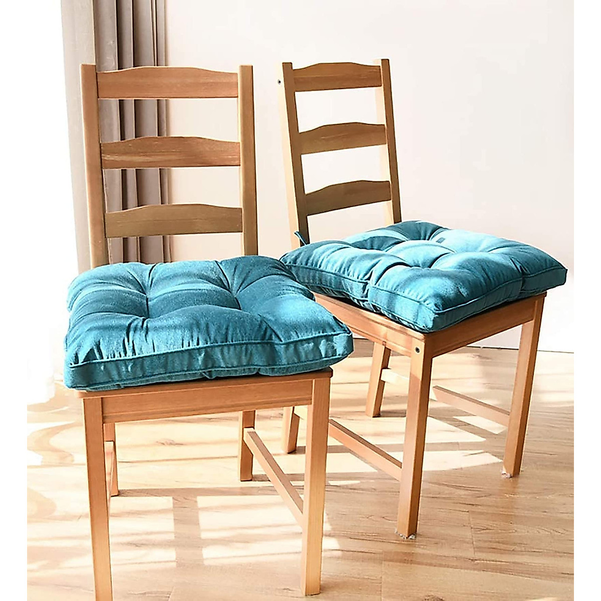 GZHOME Tatami Seat Cushion,Square Corduroy Chair Pad Comfort Soft Chair Cushion with Ties,Ergonomic Thick Seat Pad Meditation Cushion for Living Room Balcony Kitchen(45x45x8(18x18x3inch), White)