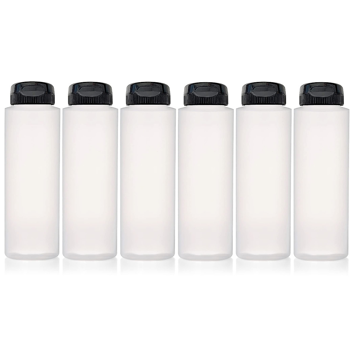ljdeals 6 Pack 8 oz Plastic Squeeze bottles with Black Flip Top Caps, Wide Mouth for Condiment, Sauces, Multi Purpose, Refillable, Empty Bottles, BPA Free, Made in USA
