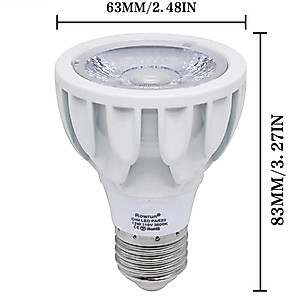 Rowrun E26 LED BULB PAR20 12W Soft White Dimmable 3000K COB Spot Light 24°Beam Angle Indoor Flood Light Range Hood Bulb 2-Pack