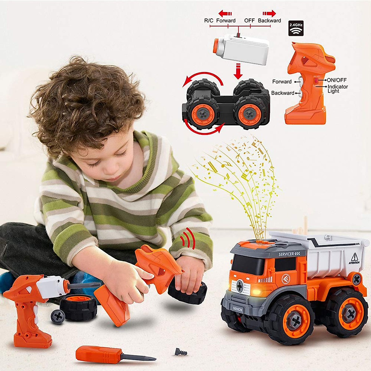 BerrysParadise Take Apart Toys with Electric Drill 4 in 1 Take Apart Toy Drill Remote Control Construction Toy Truck Builder Gift Car Toys for 3 4 5 6 7 Year Olds Boys Toddlers Birthday Christmas