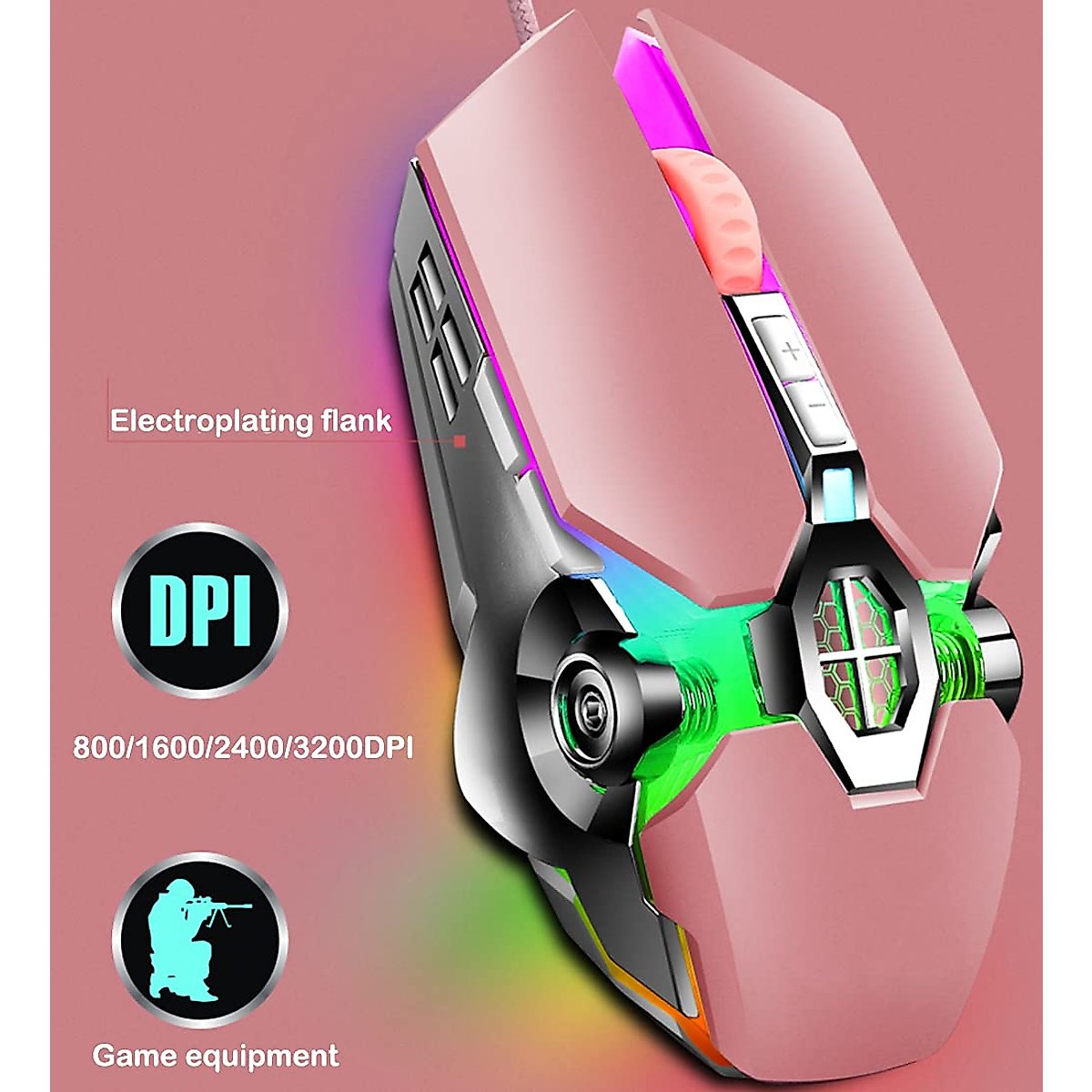 Mechanical Gaming Keyboard and Mouse Combo, 87 Key Retro Punk Typewriter-Style,Blue Switch RGB Rainbow Backlit Keyboard,Cool Breathing Light Lightweight Gaming Mouse for Game and Office,Pink