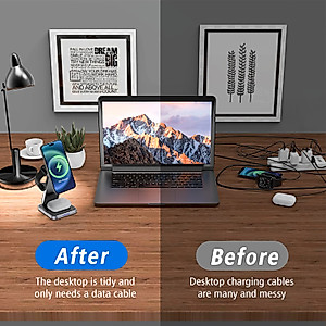 3 in 1 Magnetic Wireless Charger,Foldable Mag-Safe Wireless Charging Station for Apple Watch Series 9/Ultra 2/8/7/SE/SE2,Apple 15 Pro Max/15/14/13,Air-Pods 3/Pro/2 Mag Safe Charger Stand Dock(Black)