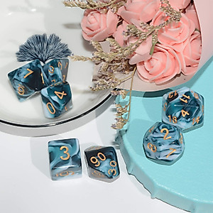 DND Dice 7Pieces, Teal Blue and White Mixed Polyhedral DND Dice for RPG MTG Table Game Dice