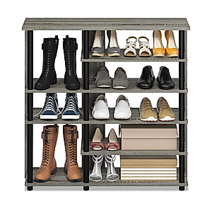 Furinno Turn-N-Tube Multi Storage Shoe Rack, 35.2"W 6-Tier, French Oak Grey/Black