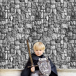 Stone Wall Tablecloths, Halloween Table Covers Brick Wall Decorations Disposable Plastic Medieval Castle Themed Brick Stone Table Cloth for Halloween Birthday Party Supplies, 108 x 54 Inch (1 Pack)