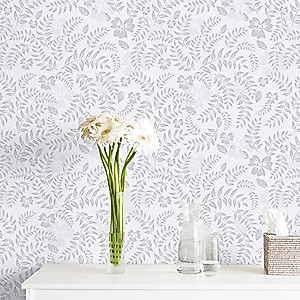 VEELIKE Grey Floral Peel and Stick Wallpaper Boho Breezy Leaves Floral Wallpaper 17.7''x118'' Removable Floral Wallpaper Self Adhesive Grey Contact Paper for Bathroom Walls Cabinets Drawer Liners