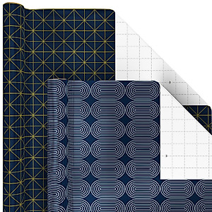 Hallmark Bulk Wrapping Paper Rolls for Birthday, Wedding, Graduation – Blue Metallic Gift Wrap Paper (Set of 6 Rolls: 180 Square Feet Total) Silver Stars, Gold Dots, Stripes, Navy
