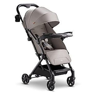 Mompush Lithe V2 Lightweight Stroller + Snack Tray, Ultra-Compact Fold & Airplane Ready Travel Stroller, Near Flat Recline Seat, Cup Holder, Raincover & Travelbag Included
