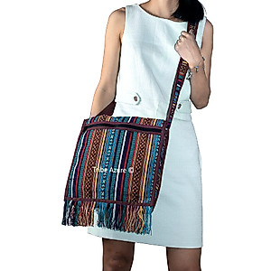 Tribe Azure Woven Adjustable Strap Shoulder Bag Hobo Messenger Women Fashion Handbag Unique Roomy Tassel (Woven Blue)