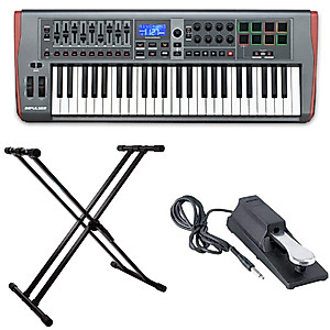 Novation AMS-IMPULSE-61 Impulse 61 Keyboard Bundle with Sustain Pedal and Adjustable Keyboard Stand (3 Items)