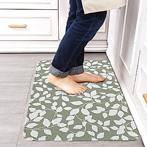 Sage Green Kitchen Bath Shower Door Welcome Mat for Bedroom/Living/Laundry Room, Washable Bathroom Bathtub Runner Rug, Abstract Modern Minimalist Geometric Leaves Indoor Outdoor Throw Doormat, 24"x71"