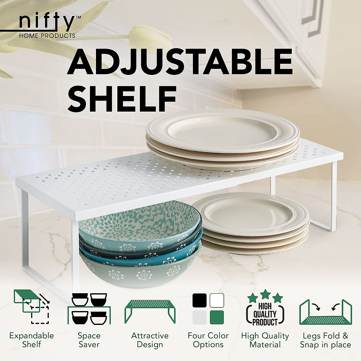 Nifty Expandable Shelf Rack Adjustable- White