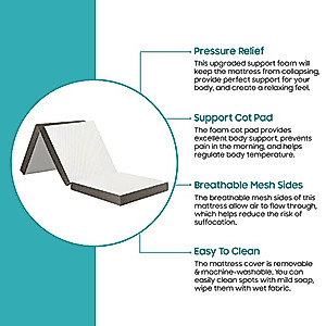 Greaton 4-Inch Tri-Folding Portable Gel Memory Foam Floor Mattress | Ultra Soft Breathable Mesh Sides, Cot Pad, Comfortable Multi-Functional Mattresses, Removable and Washable Cover, 25-Inch, White