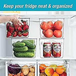 Sorbus Plastic Storage Clear Bins with Lid, Stackable Pantry Organizer Box Bin Containers for Organizing Kitchen Fridge, Food, Snack Pantry Cabinet, Fruit, Vegetables, Bathroom Supplies 4 Pack