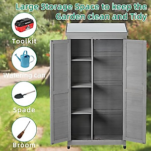 Ajikgn Outdoor Storage Cabinet and Metal Top,Garden Storage Shed,Outdoor 68 Inches Wood Tall Shed for Yard and Patio