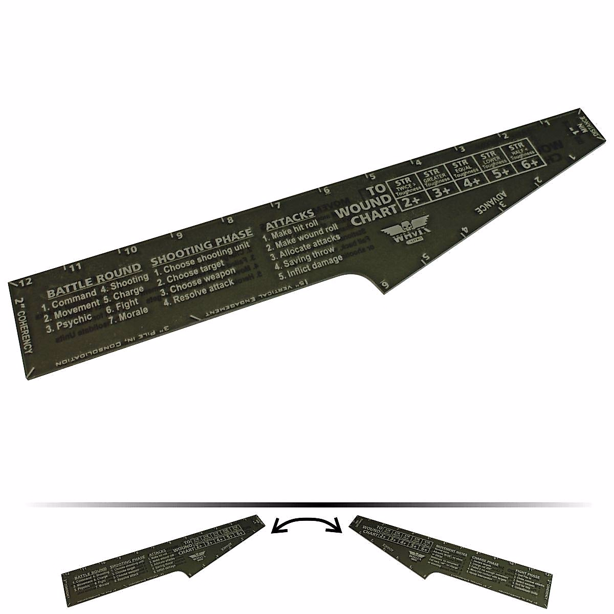 LITKO 12-inch Movement & Shooting Gauge | Compatible with Warhammer 40,000 9th Edition | Command | Movement | Shooting | Charge | Fight (Translucent Green)