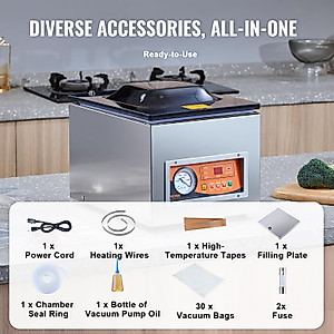VEVOR Chamber Vacuum Sealer, 260W Sealing Power, Vacuum Packing Machine for Wet Foods, Meats, Marinades and More, Compact Size with 10.2" Sealing Length, Applied in Home Kitchen