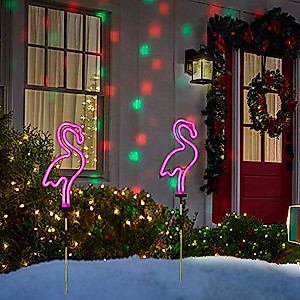 Flamingo Solar Garden Stake Lights, [Set of 2] Outdoor Solar Pathway Light for Lawn Patio Yard Walkway, Neon Pink Lighting (29.5" Height)