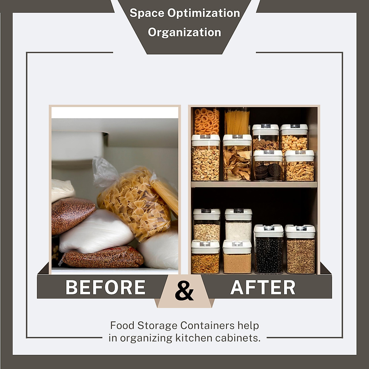 Generic Food storage hernetic container set, BPA free. For dry and fresh food, set of 7 pieces - leak proof, liner for better kitchen storage organization, WHITE