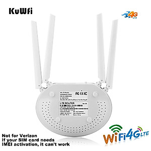 KuWFi 4G LTE Router with SIM Card Slot, 300Mbps Unlocked Wireless WiFi Internet Routers with 4pcs Non-Detachable Antennas for USA/CA/MX[Not for Verizon]