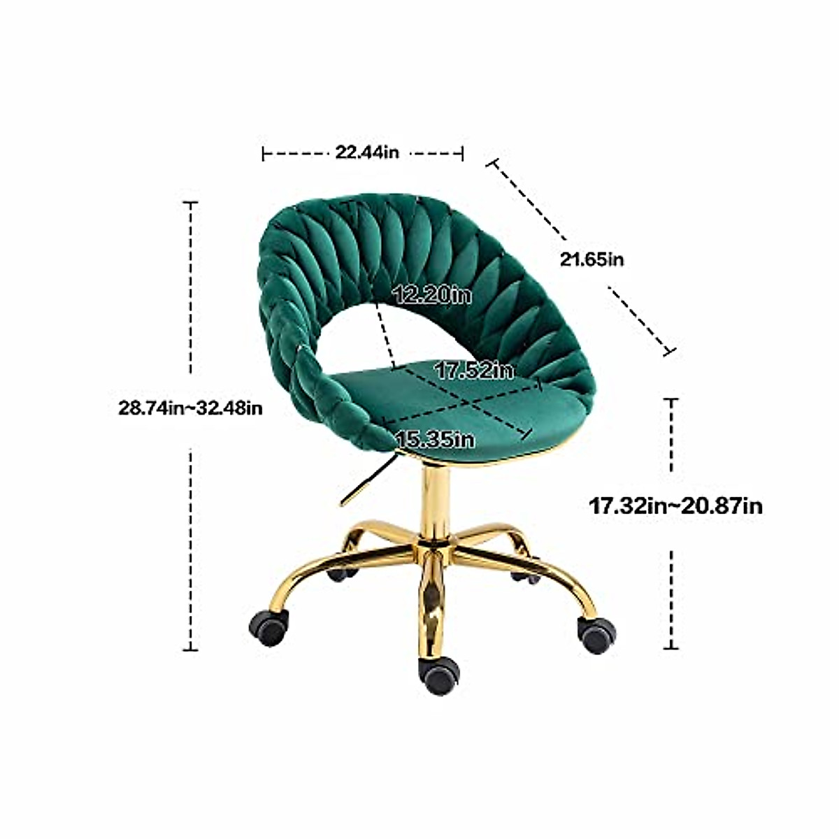 EXZLFA Home Office Desk Chair,Modern Velvet Computer Task Armchair with Height Adjustable and 360° Swivel, Vanity Gold Metal Frame Makeup Chair for Living Room (Emerald)