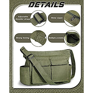 Sweetude Canvas Messenger Bag Crossbody Tote Bag with Multiple Pockets Laptop Large Shoulder Bags Aesthetic Casual Vintage Versatile School Cross Body Bag for Women Men, Green