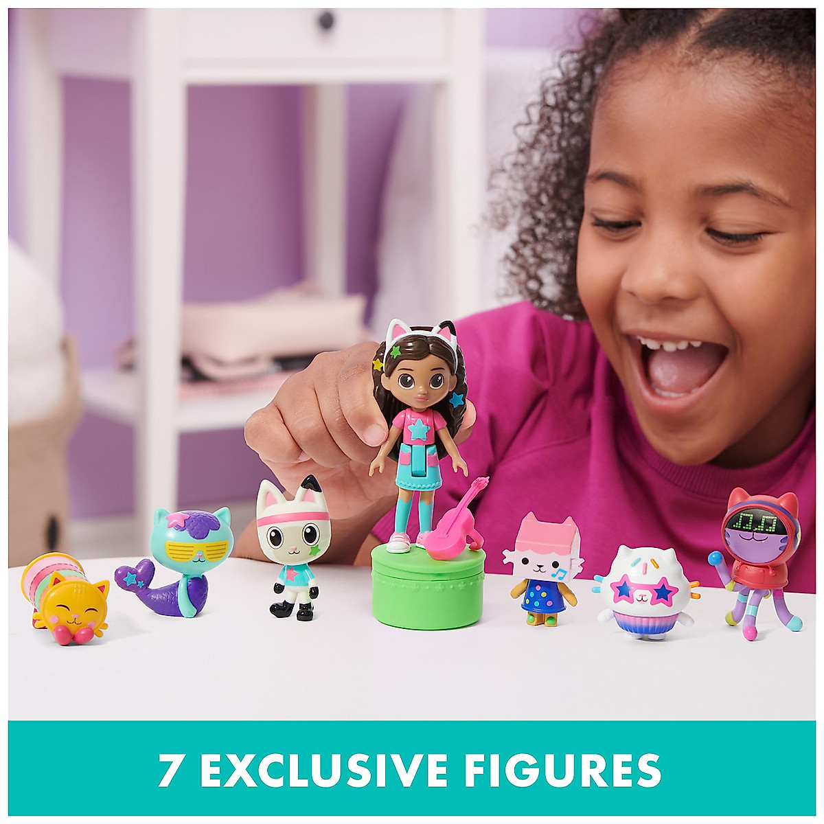 Gabby’s Dollhouse, Dance Party Theme Figure Set with a Gabby Doll, 6 Cat Toy Figures and Accessory Kids Toys for Ages 3 and up!