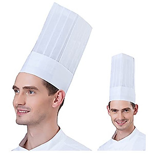 Hyzrz 20 Pack Disposable Non-Woven Paper Fiber Chef Hats for Kids, Child, Adults, Adjustable Unisex White Kitchen Caps Bulk Set (Flat, Tall)