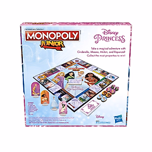 Monopoly Hasbro Gaming Junior: Disney Princess Edition Board Game for Kids Ages 5 and Up, Play as Moana, Rapunzel, Mulan, or Cinderella (Amazon Exclusive)