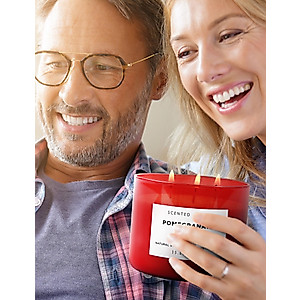 Pomegranate Noir 3-Wick Scented Candle with Strawberry & Vanilla | Highly Scented Natural Soy Candle for Home & Office | Aromatherapy Stress Relief Candle | Luxury Winter Gift Candle for Women & Men