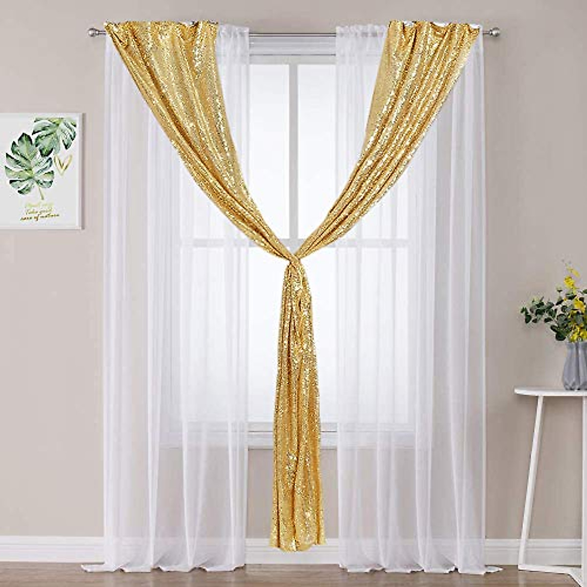 Eternal Beauty Gold Sequin Backdrop Curtain 2 Panels, Gold Curtain Backdrop for Party Decoration (W2 x H8FT-2PCS)