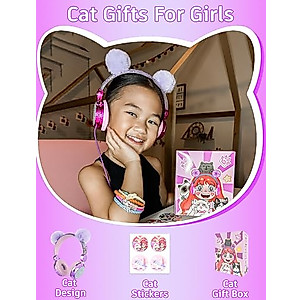 charlxee Kids Pom Headphones with Mic for Travel/Car/Plane,Added 85DB Limit Function&Shareport,Unicorns Gifts for Girls,On/Over Ear HD Stereo Wired Headsets with Nylon Cable-Hot-Purple