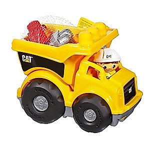 MEGA BLOKS Cat Toddler Blocks Building Toy Set, Lil’ Dump Truck with 7 Pieces and Storage, 1 Figure, Yellow, Ages 1+ Years