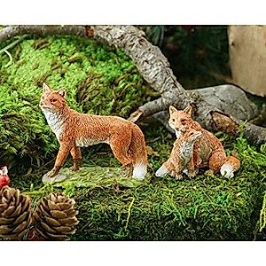 Top Collection Miniature Fairy Garden and Terrarium Mama Fox with Baby Statue, Red