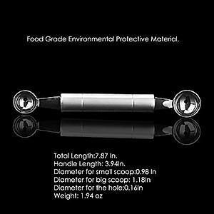 Tandi Double Ended Headed Fruit Icecream Ball Spoon Melon Baller Parisienne Scoop 30mm