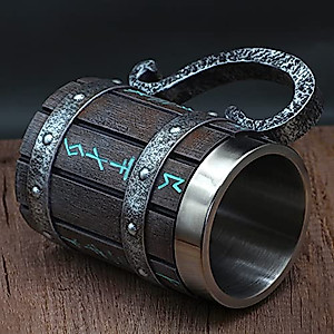 nordic viking rune mug Beer tankard Cup for men viking gift norse decor stainless steel wooden viking coffee cool mug viking gift for men beer cup stein