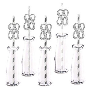 Silver Happy 88th Birthday Straw Decor, Silver Glitter 24pcs Cut-Out Number 88 Party Drinking Decorative Straws, Supplies