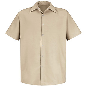 Red Kap Men's Specialized Pocketless Work Shirt, Light Tan, Short Sleeve Medium