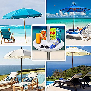 AMMSUN 13" Beach Umbrella Table Tray for Beach, Patio, Garden, Swimming Pool with Cup Holders, Snack Compartments White